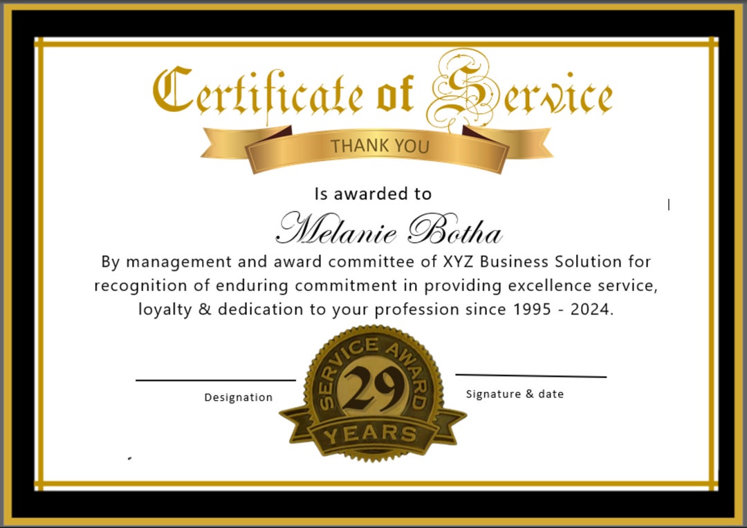 29 Years Service - Certificate Template in Microsoft Word With ...