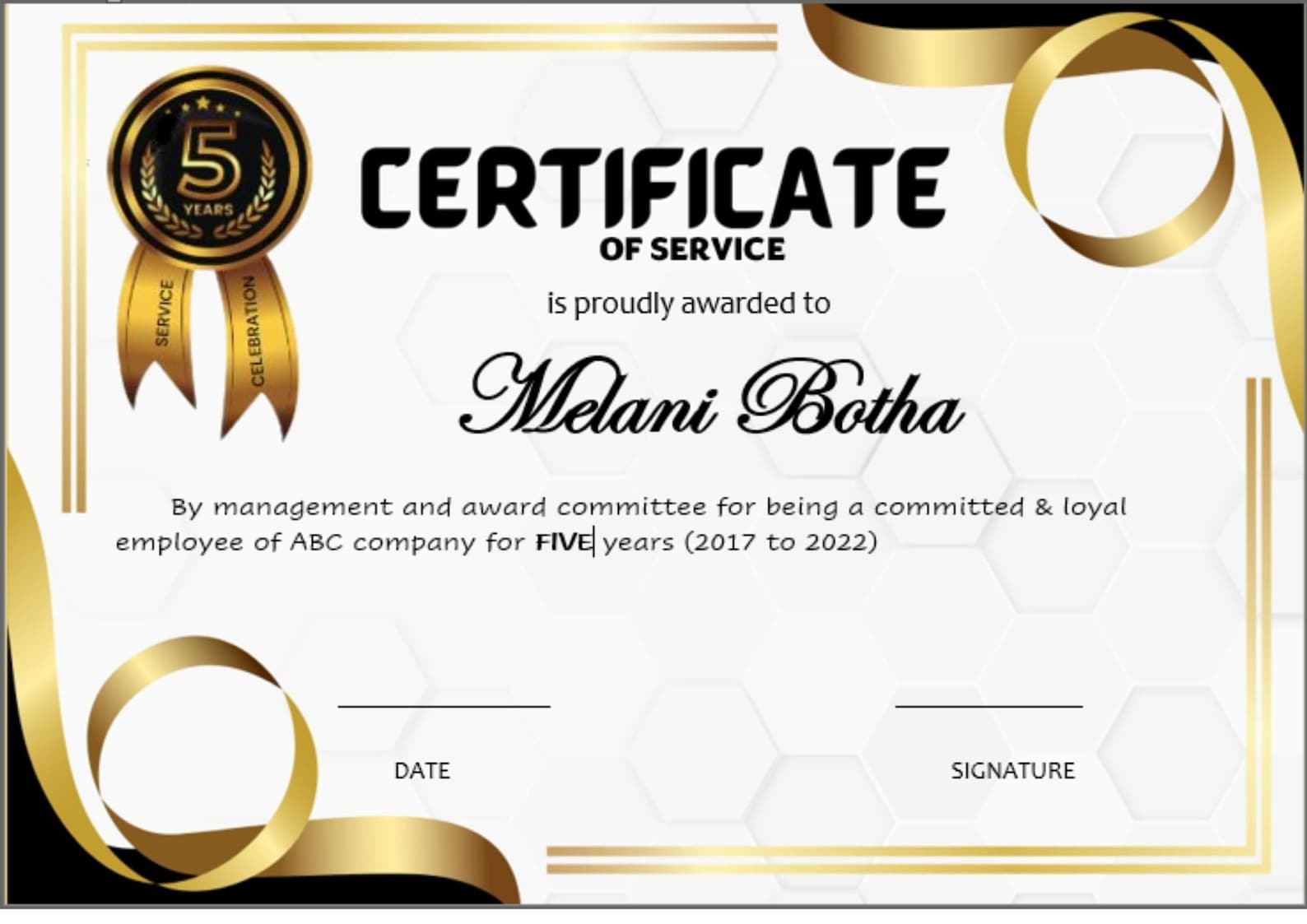 5 Years Service Certificate Template in Ms Word - Etsy