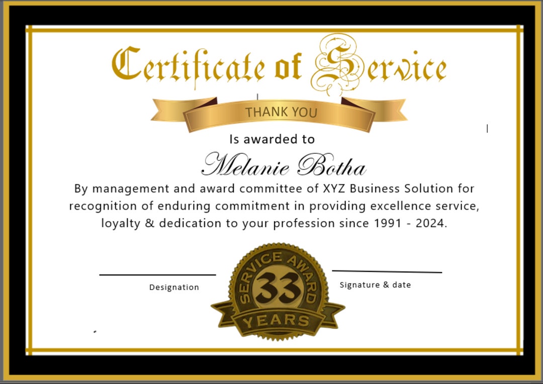 33 Years Service - Microsoft Word Template With Customized Logo ...