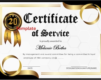 20 Years Service Certificate in Ms Word - Etsy