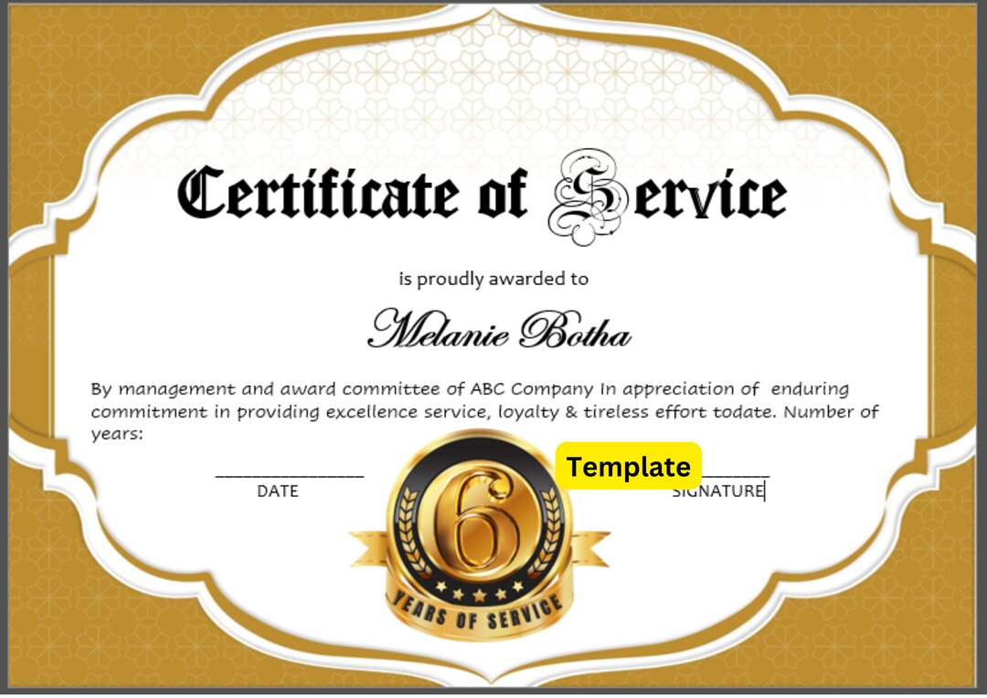 6 Years Service - Certificate Template in Ms Word With Customized Logo ...
