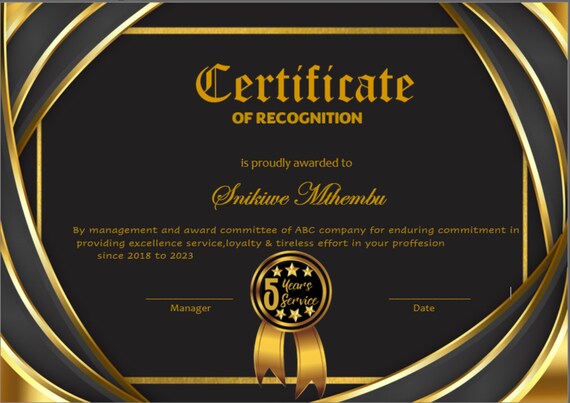 5 Years Of Service Certificate Template