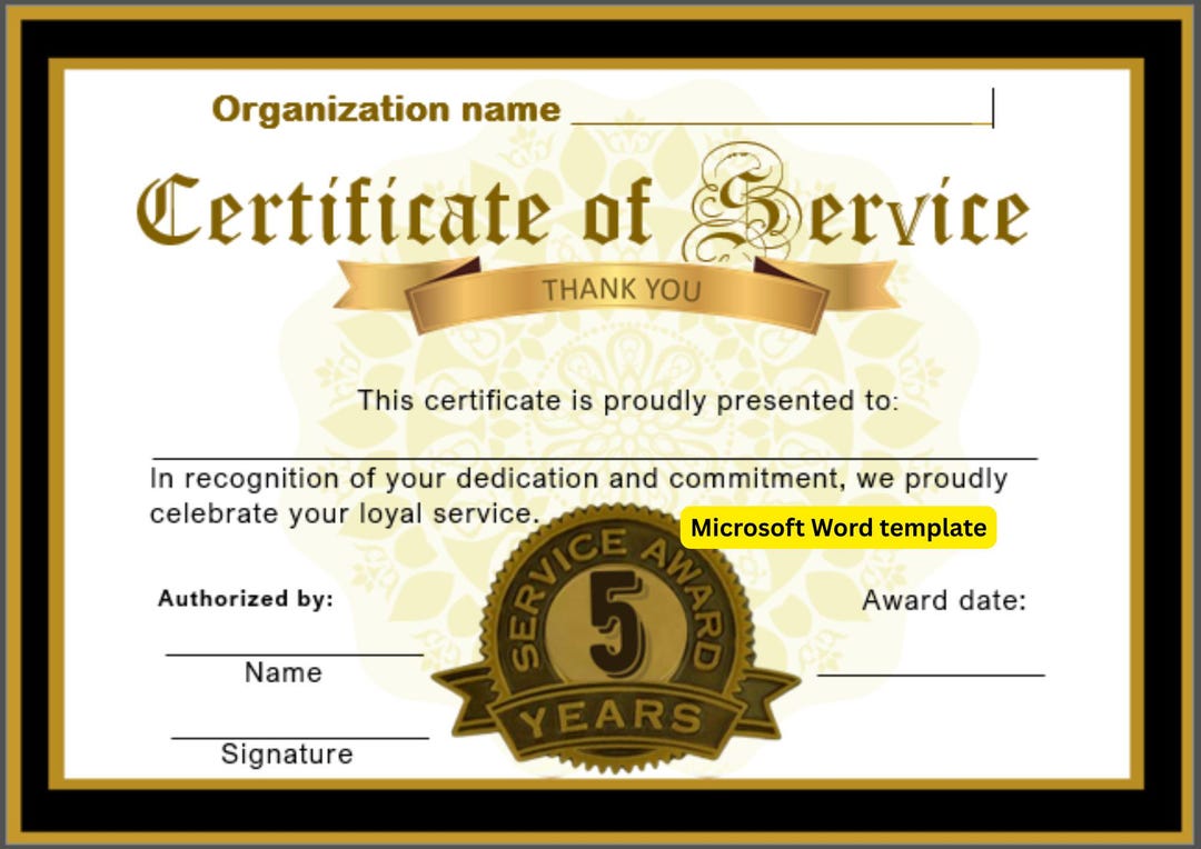 5 Years of Dedicated Service | Editable Microsoft Word Certificate ...