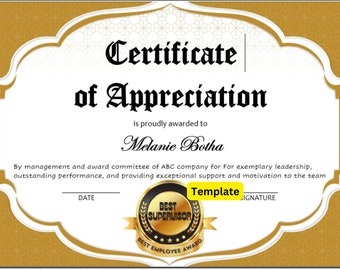 Best Supervisor - Microsoft Word Certificate Template With Customized ...