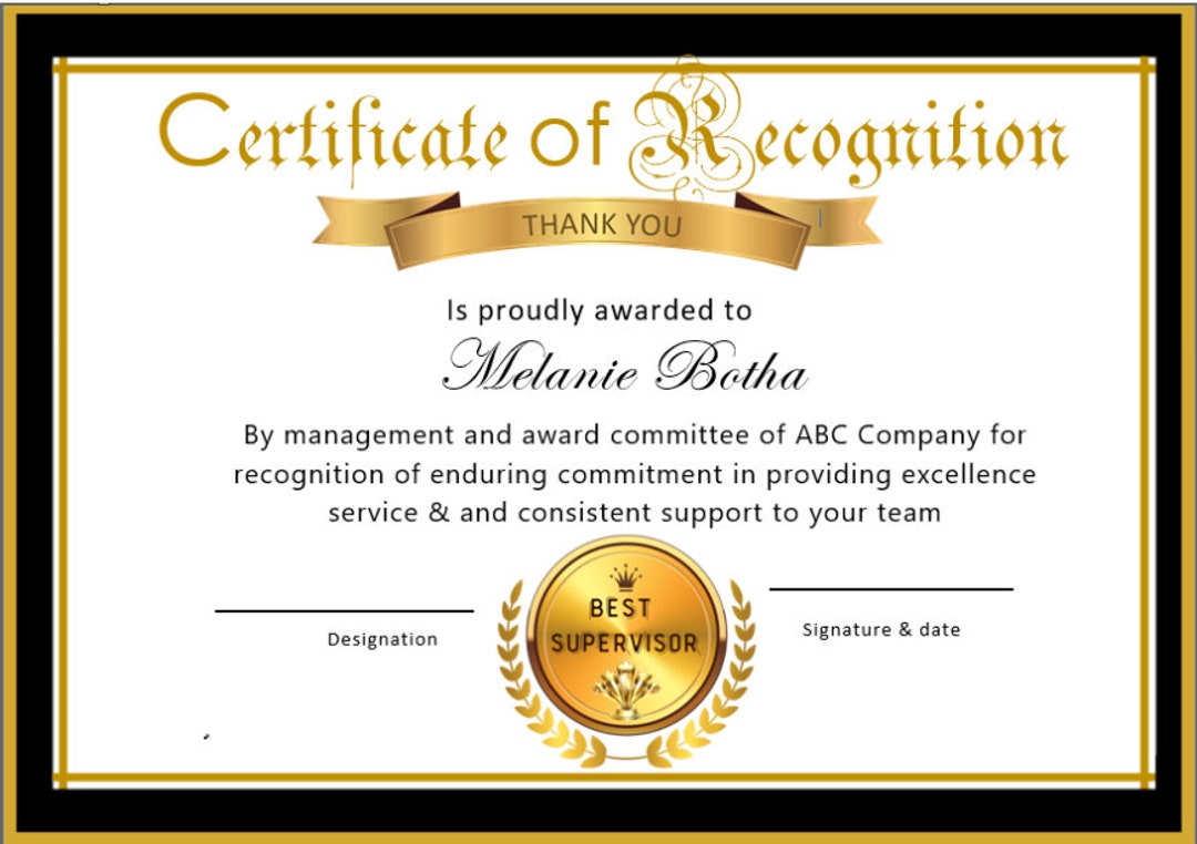 Best Supervisor Certificate Template in Ms Word With Customized Logo - Etsy