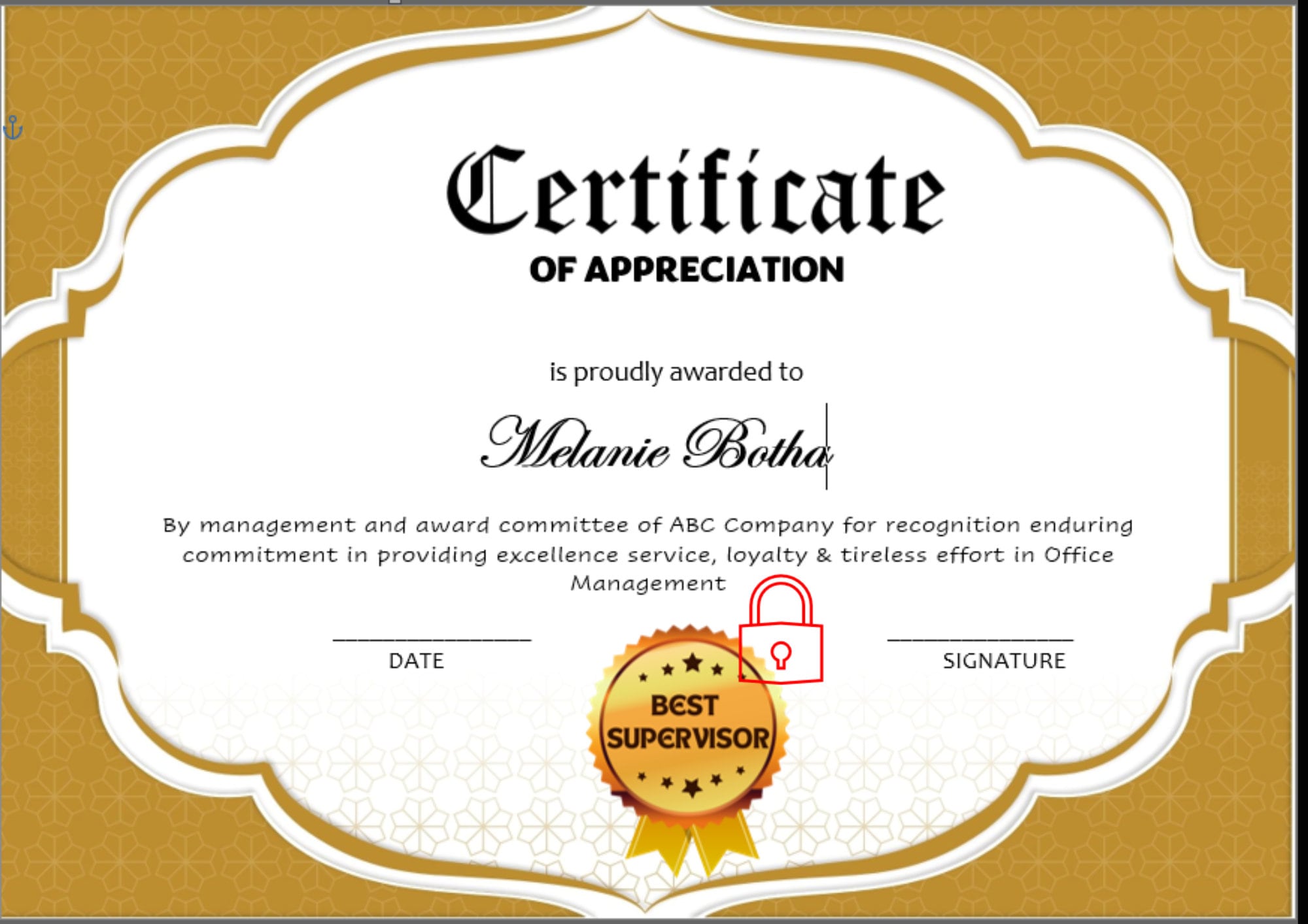 Award Certificate Template Microsoft Word