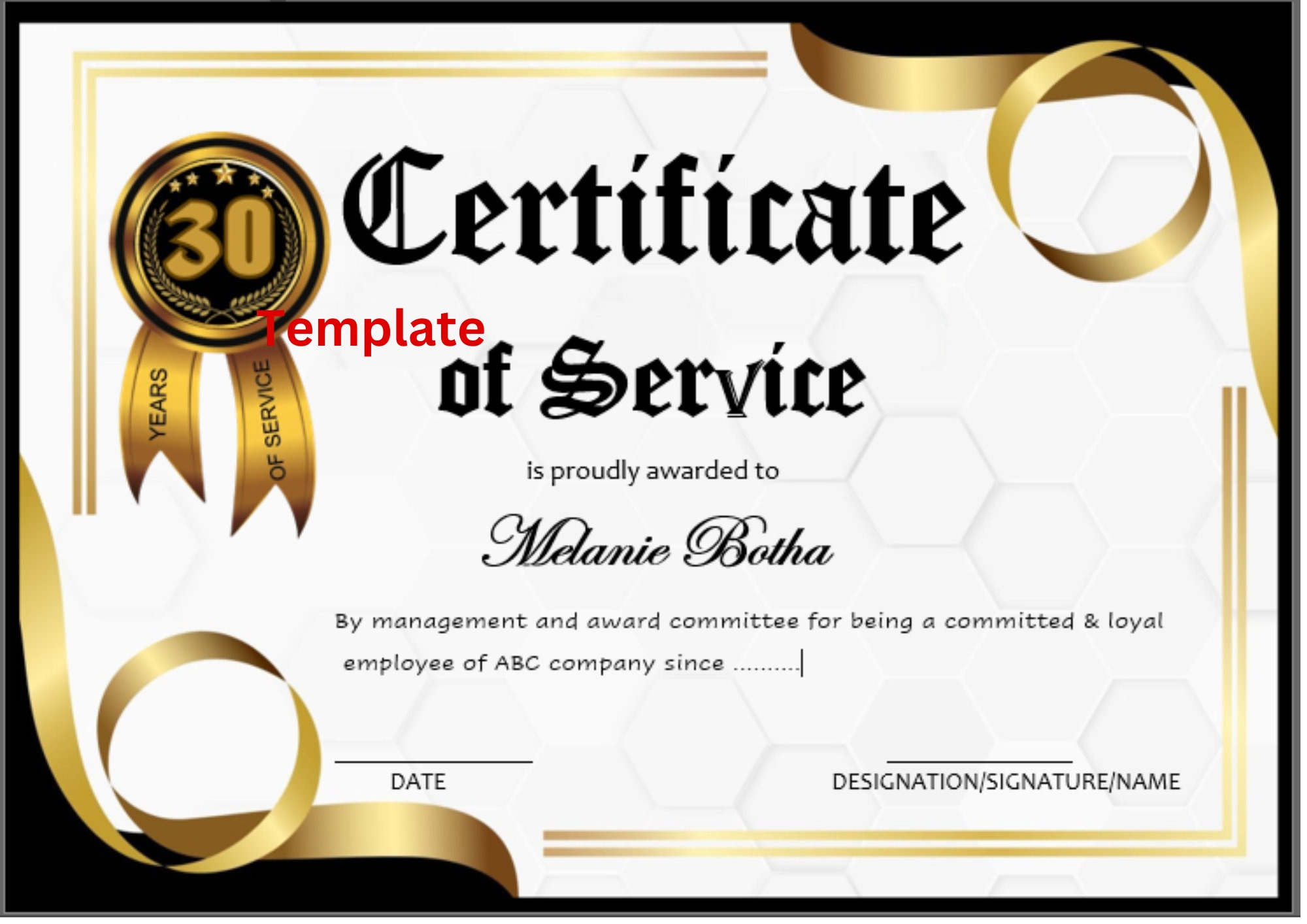 30 Years Service - Certificate Template in Ms Word - Etsy