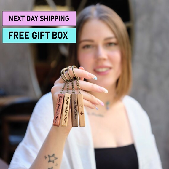 Wood Bar Key Chain Custom 4 Sided Engraved Keychain for New - Etsy