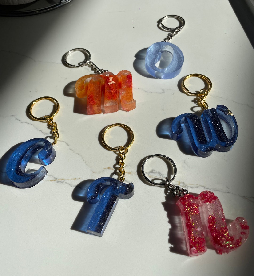 Customised Resin Initial Key Rings - Etsy UK