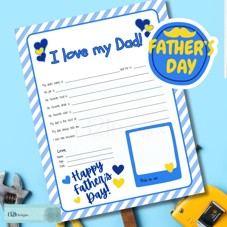 I Love My Dad PDF Printable Father's Day Worksheet for - Etsy
