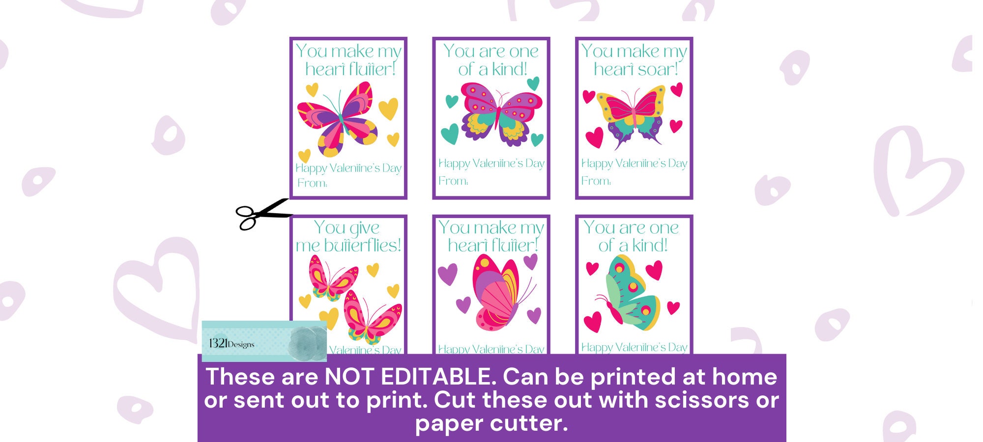 Butterfly Valentine's Day Cards, Printable Instant Download, Preschool ...