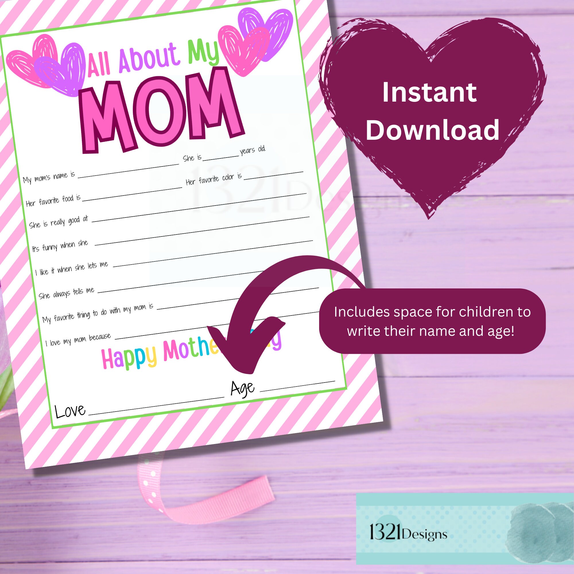 All About Mom PDF Printable Mothers Day Worksheet for Kids, Mothers Day ...