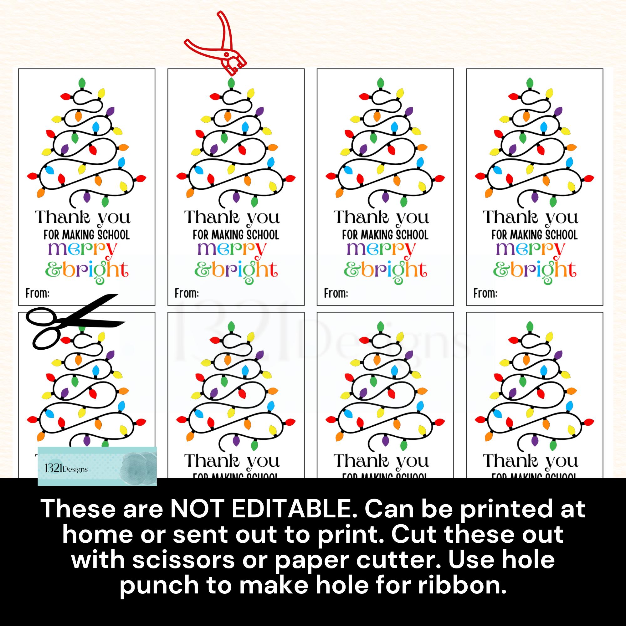 Printable School Christmas Gift Tag, Thank You for Making School Merry ...