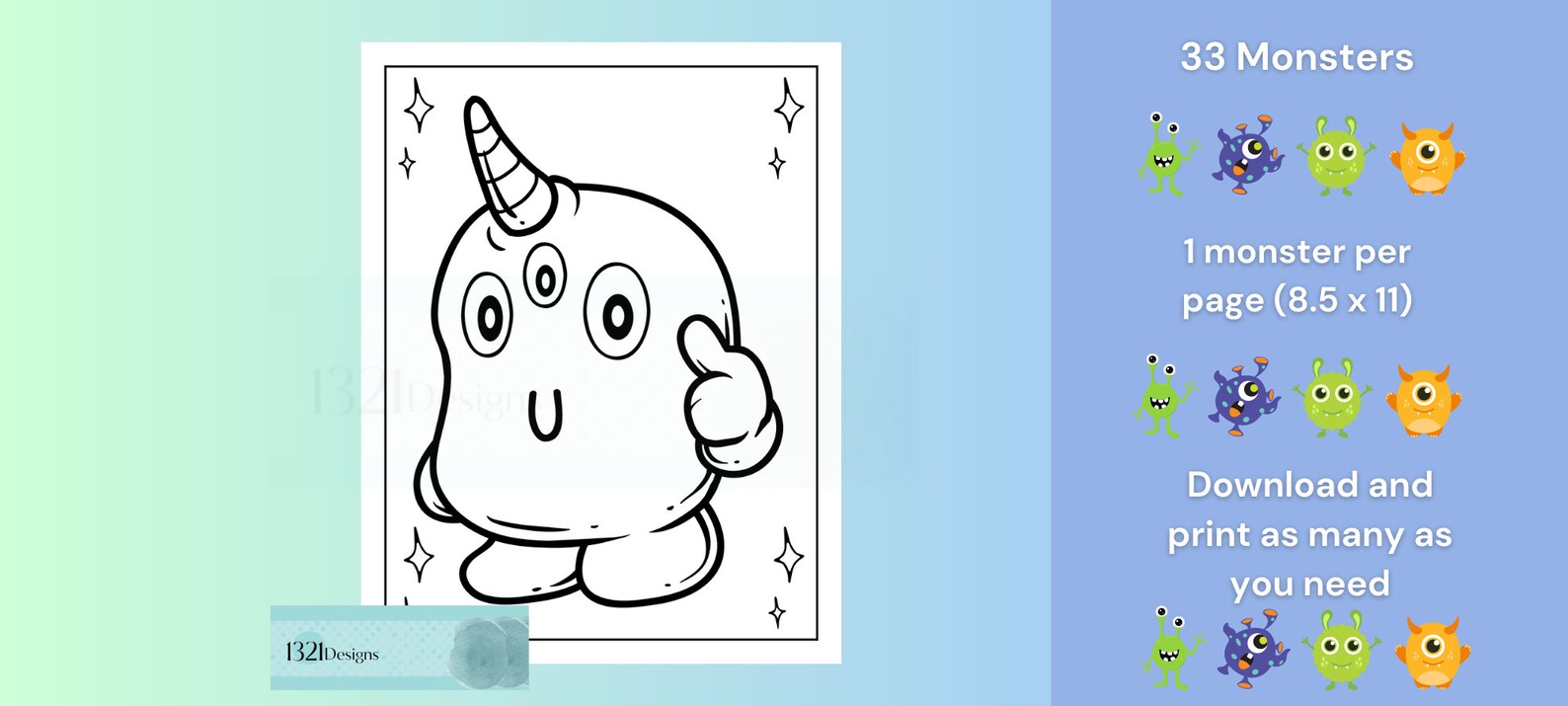Printable Cute Monster Coloring Pages, Instant Download and Print ...