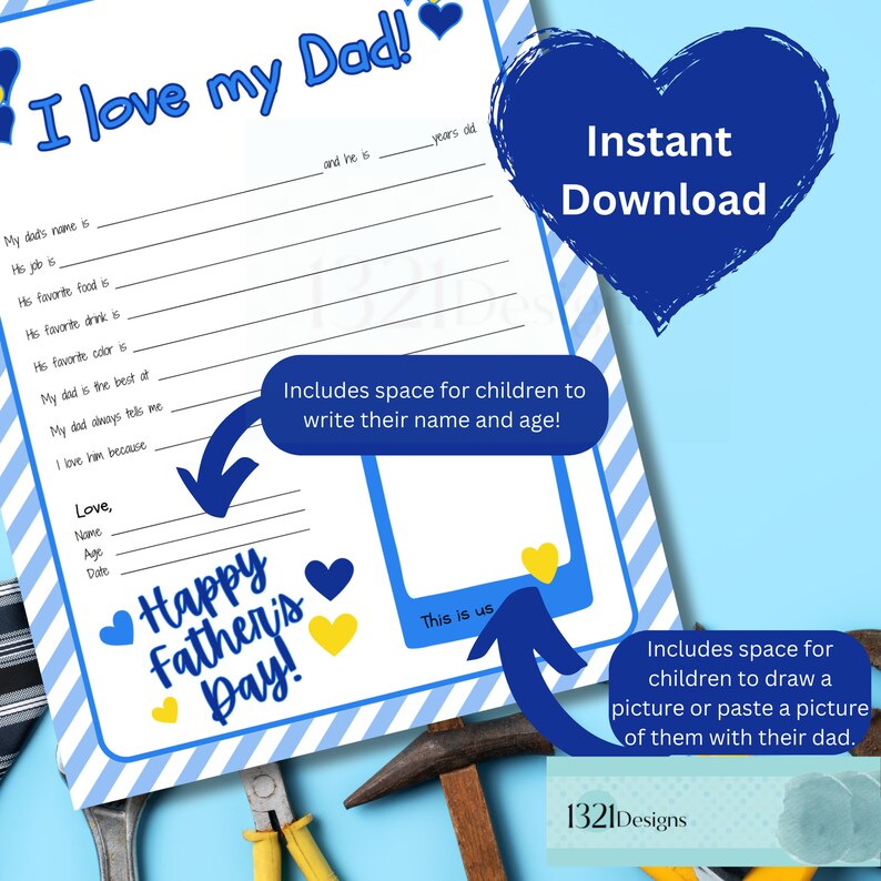 I Love My Dad PDF Printable Father's Day Worksheet for - Etsy