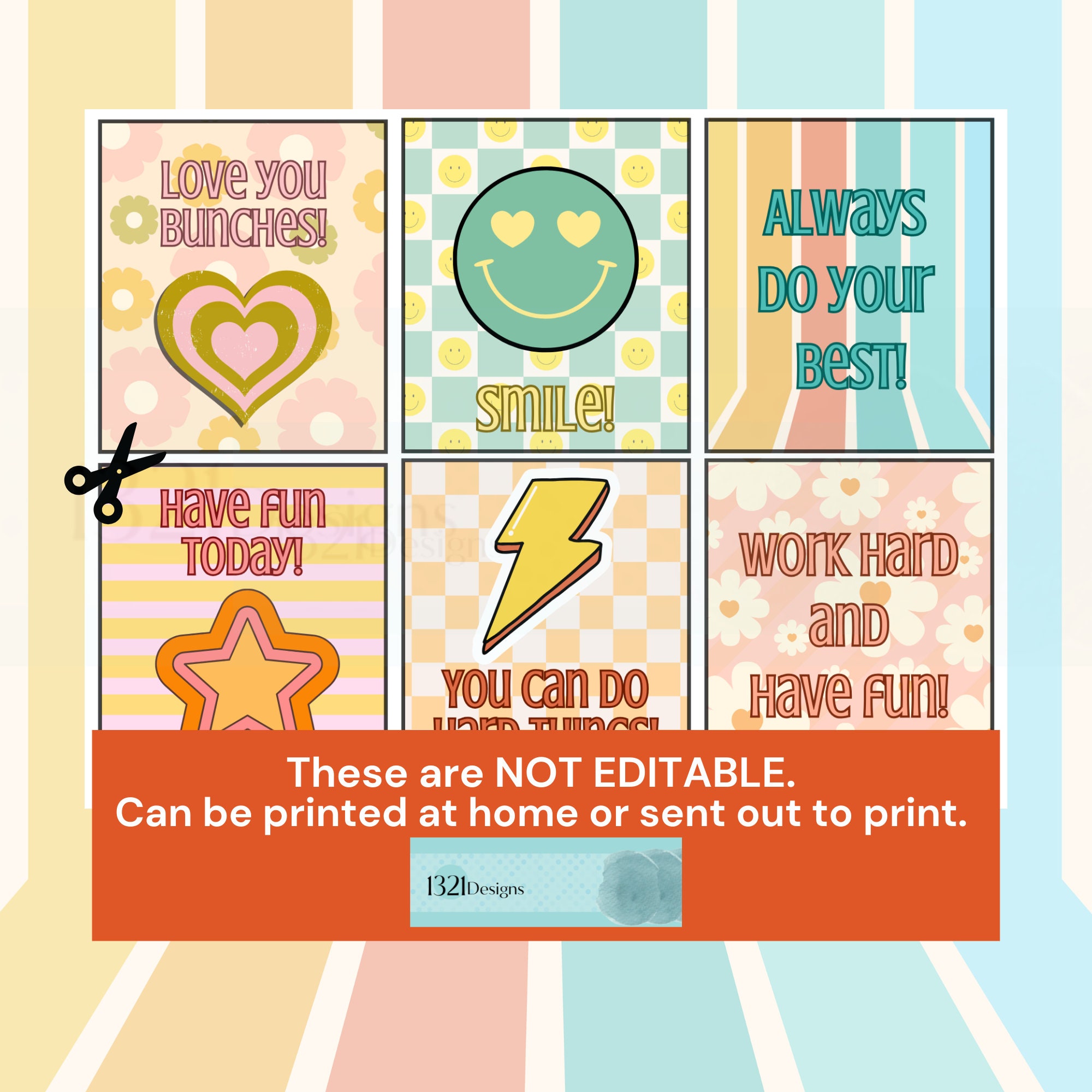 Retro Lunchbox Notes Printable, Lunch Notes for Girls, Kids Lunch Notes ...