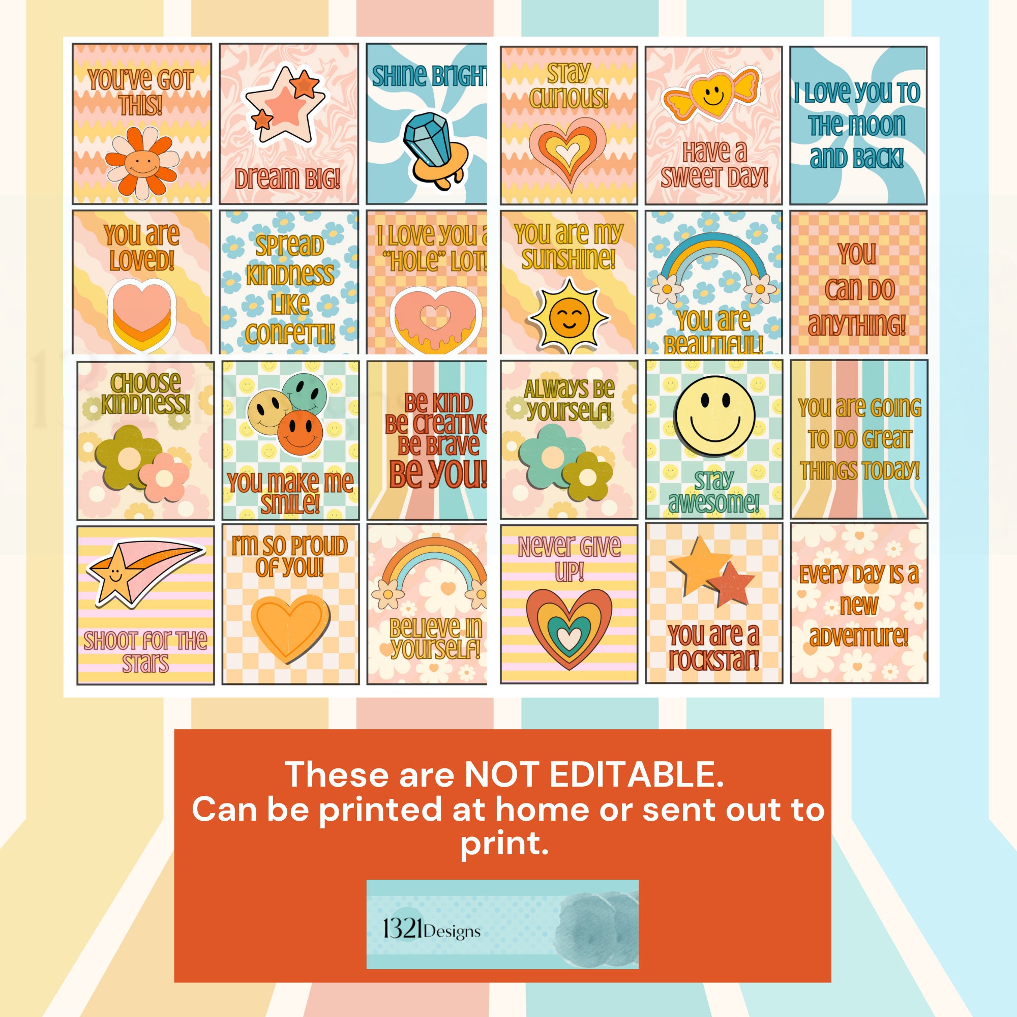 Retro Lunchbox Notes Printable, Lunch Notes for Girls, Kids Lunch Notes ...