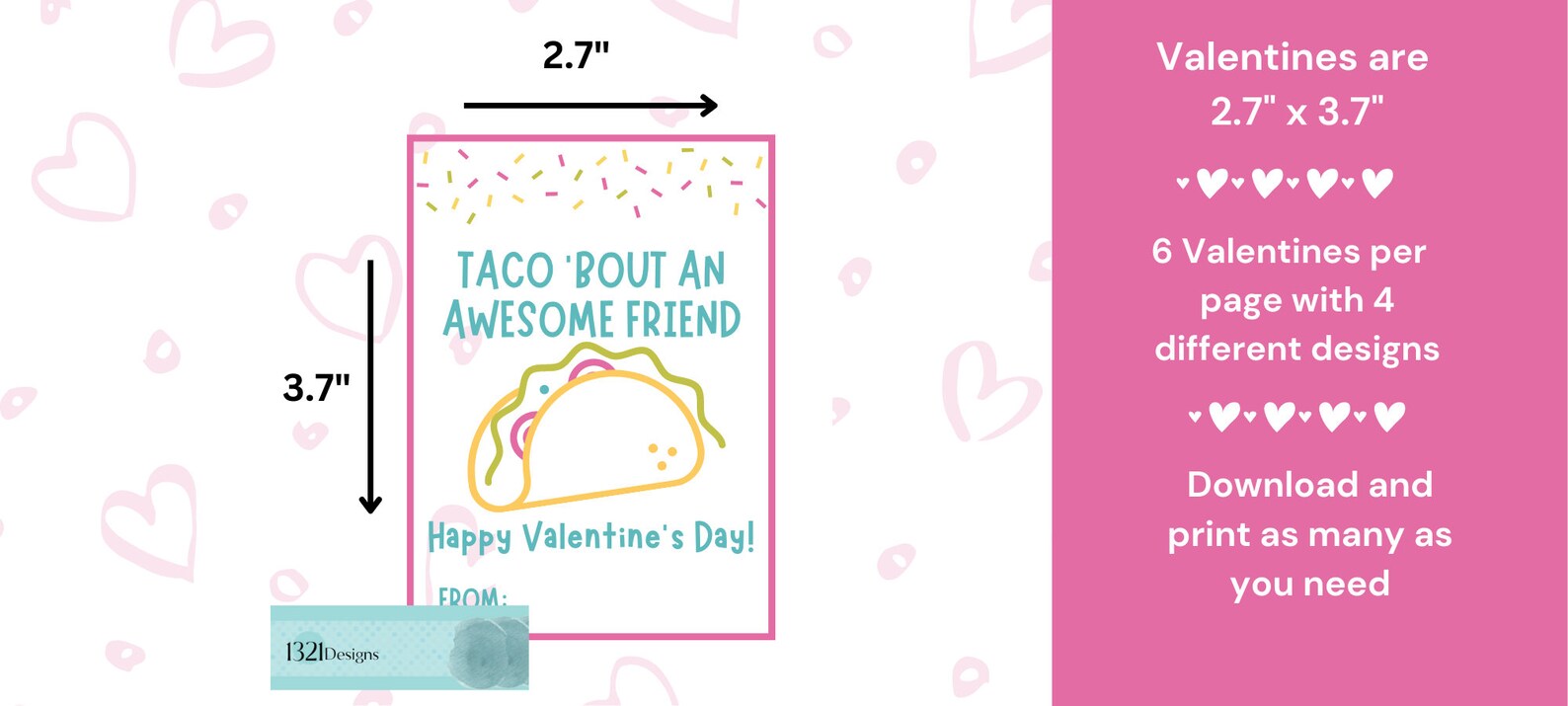 Taco Valentine's Day Printable Digital Download Preschool Valentine ...