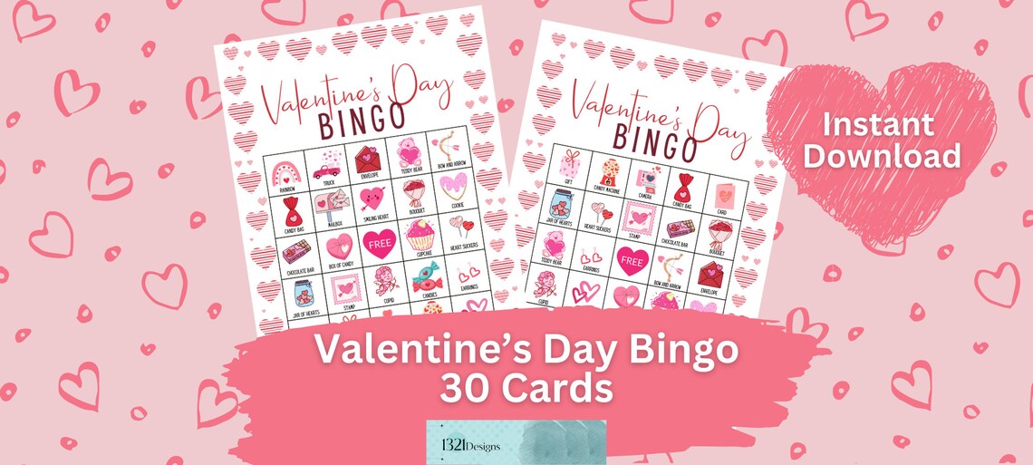 Valentine's Day Bingo, Valentine Printable Bingo Cards, Valentine's ...