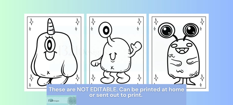 Printable Cute Monster Coloring Pages, Instant Download and Print ...