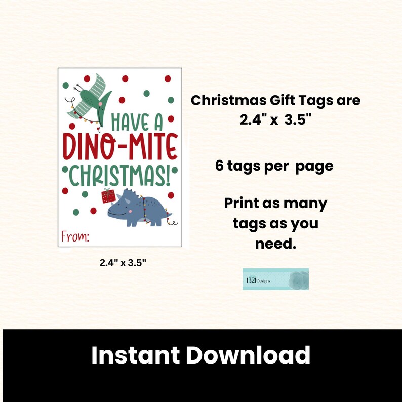 Christmas Dinosaur Gift Tag, Printable, Digital Download, Dino ...