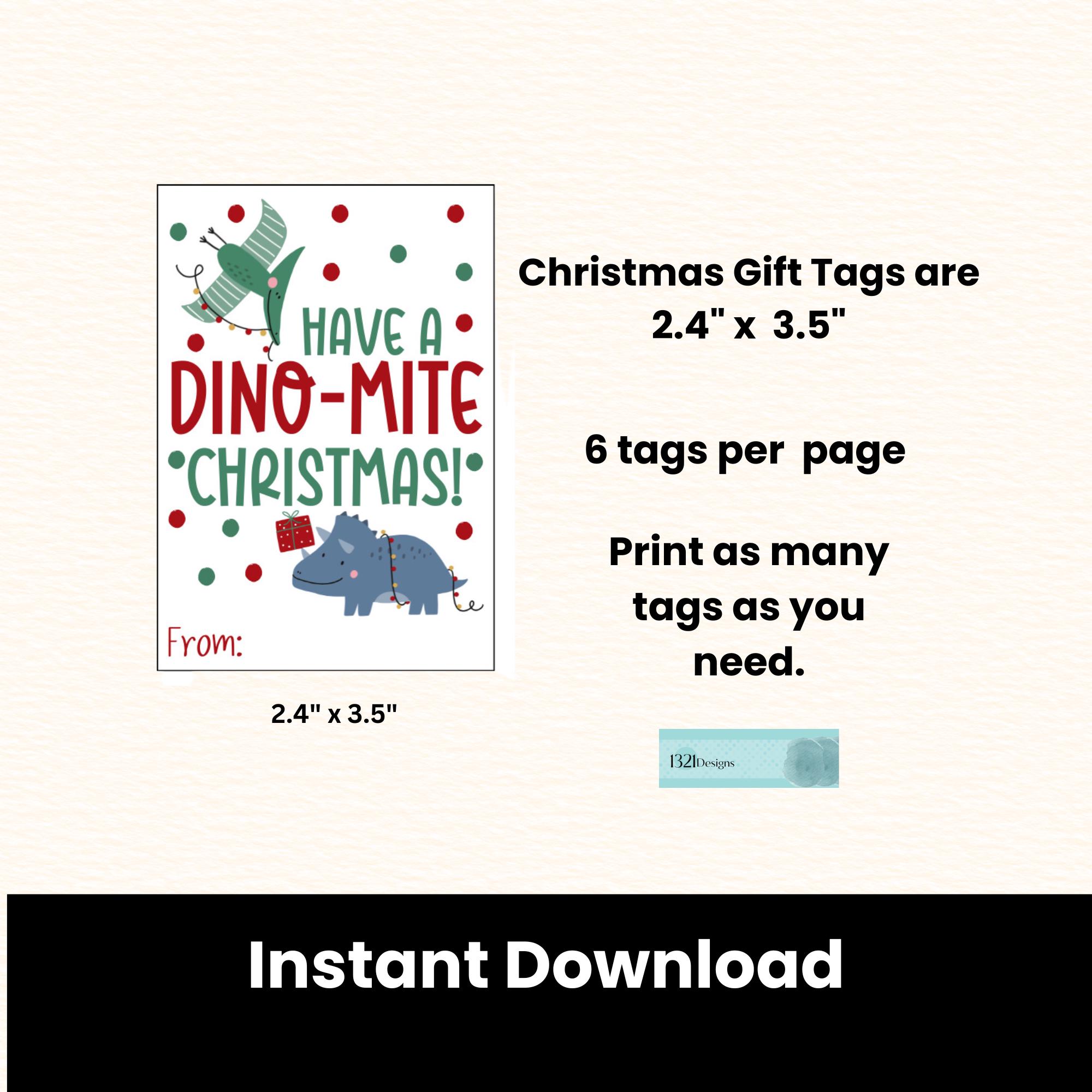 Dinosaur Christmas Gift Tags, Dino-mite Printable (digital Download ...