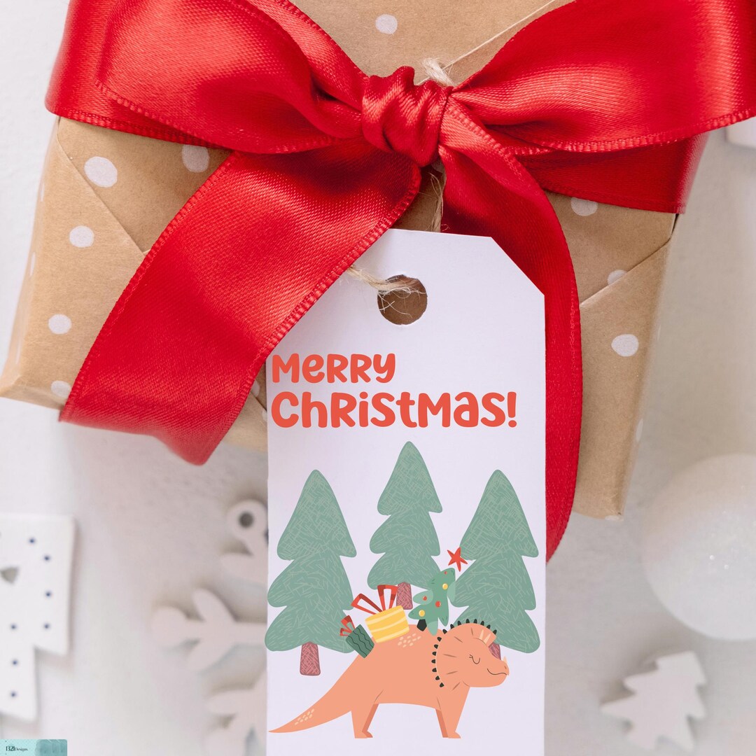 Christmas Dinosaur Gift Tags: Printable Dino Holiday Tags (digital ...