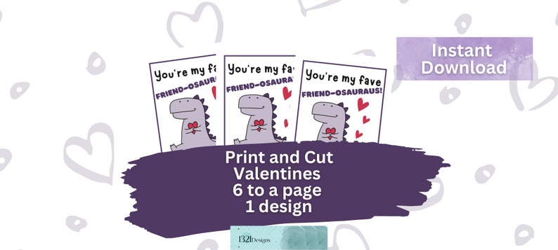 Dinosaur Valentine's Cards Printable Digital Download Preschool ...