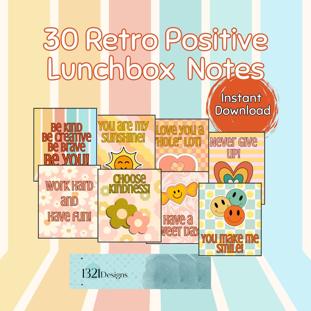 Retro Lunchbox Notes Printable, Lunch Notes for Girls, Kids Lunch Notes ...