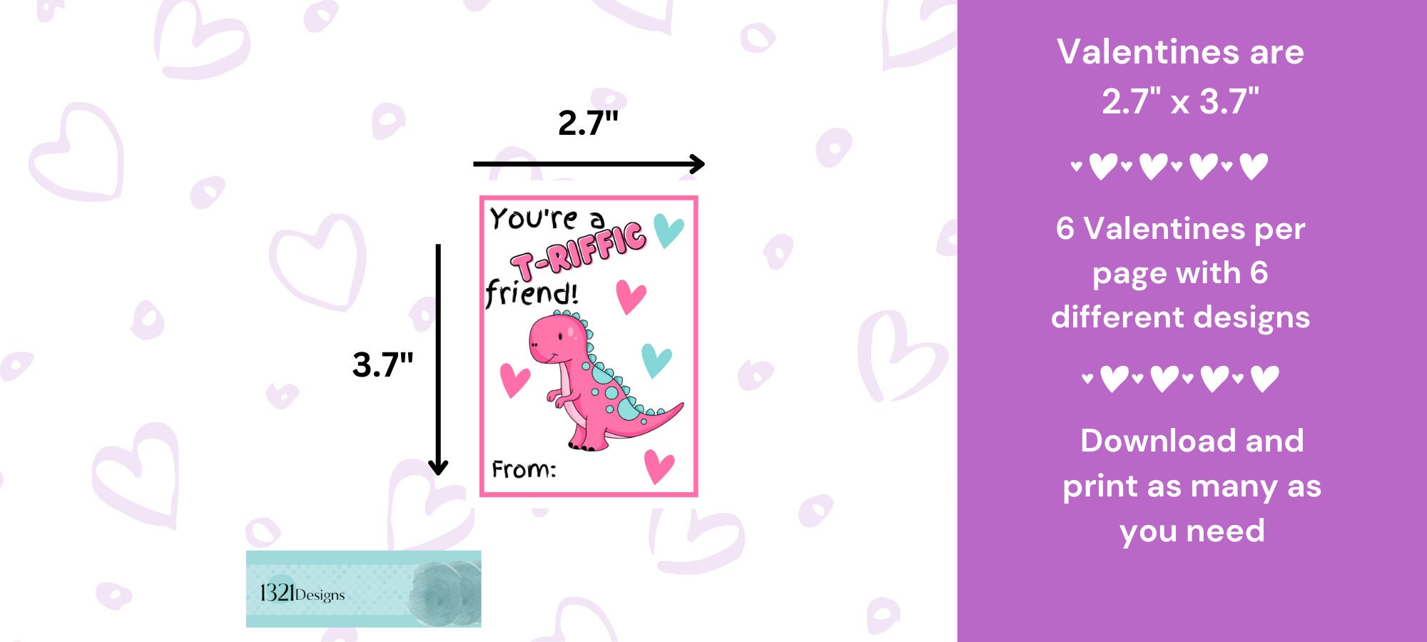 Dinosaur Valentine's Cards Printable Digital Download Preschool ...