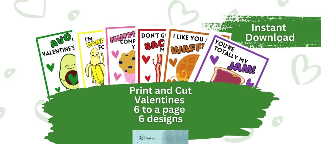Funny Food Valentine's Cards, Printable Digital Instant Download ...