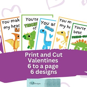 Dinosaur Valentine's Cards Printable Digital Download Preschool ...