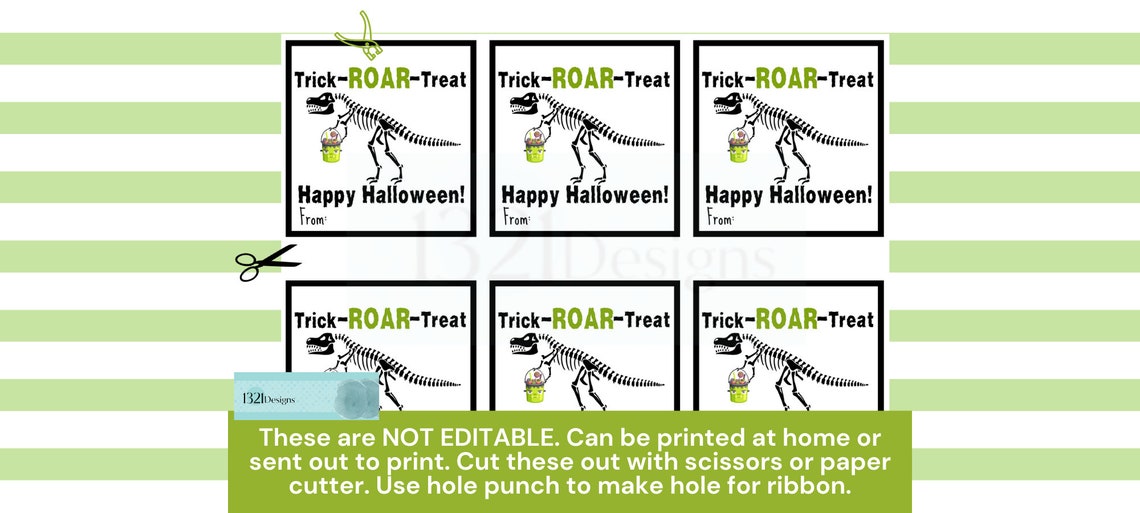 Printable Dinosaur Halloween Tags, Dinosaur Skeleton Gift Tags ...
