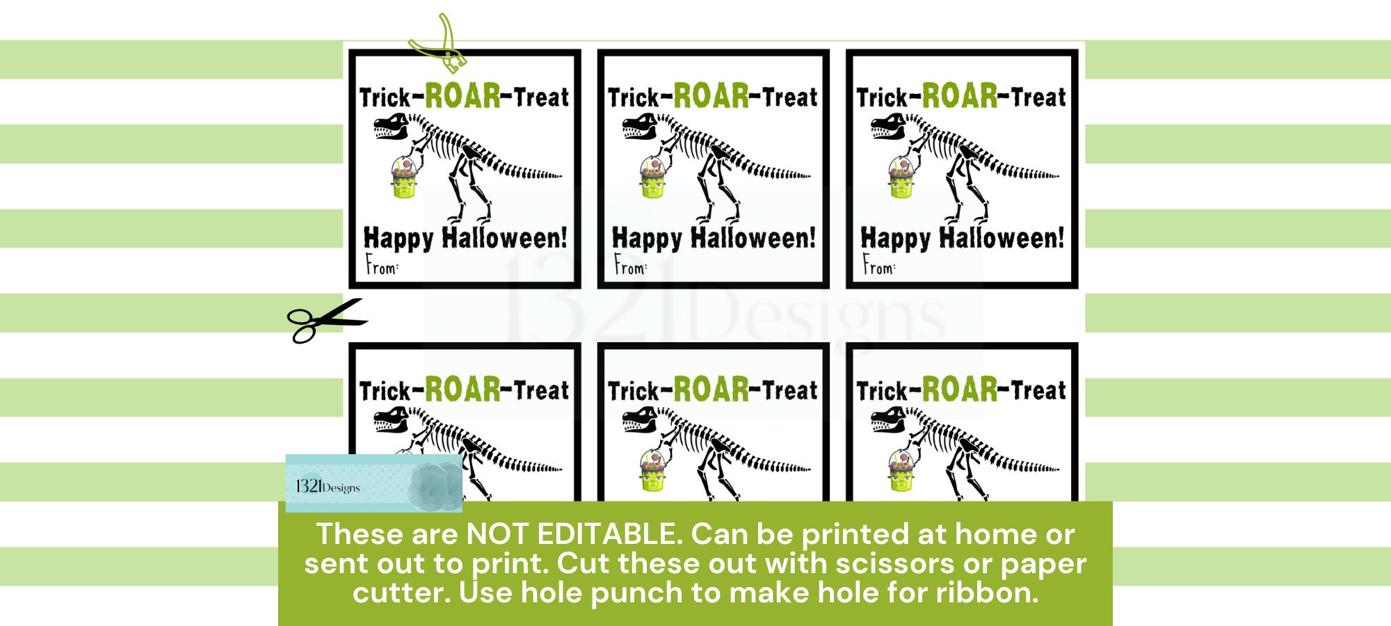 Printable Dinosaur Halloween Tags, Dinosaur Skeleton Gift Tags ...