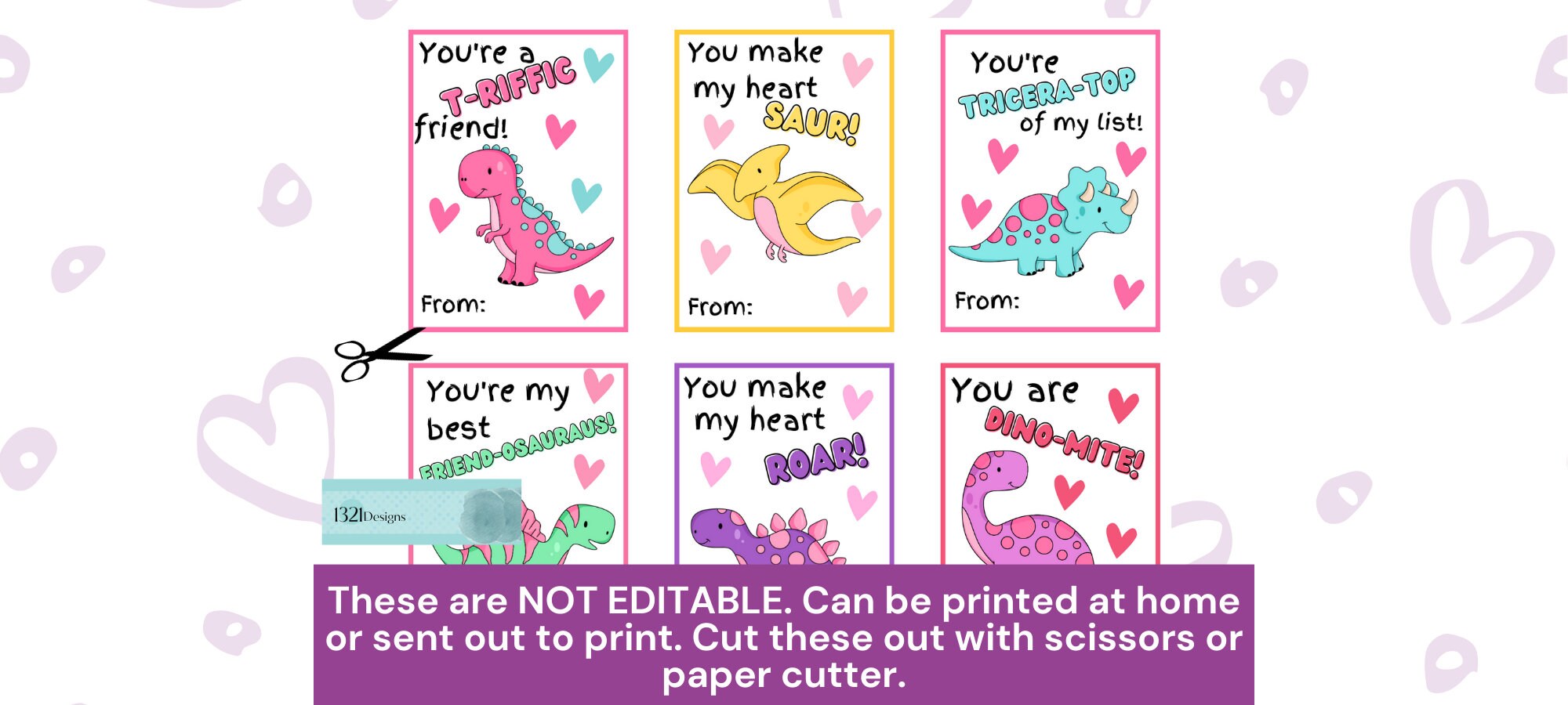 Dinosaur Valentine's Cards Printable Digital Download Preschool ...