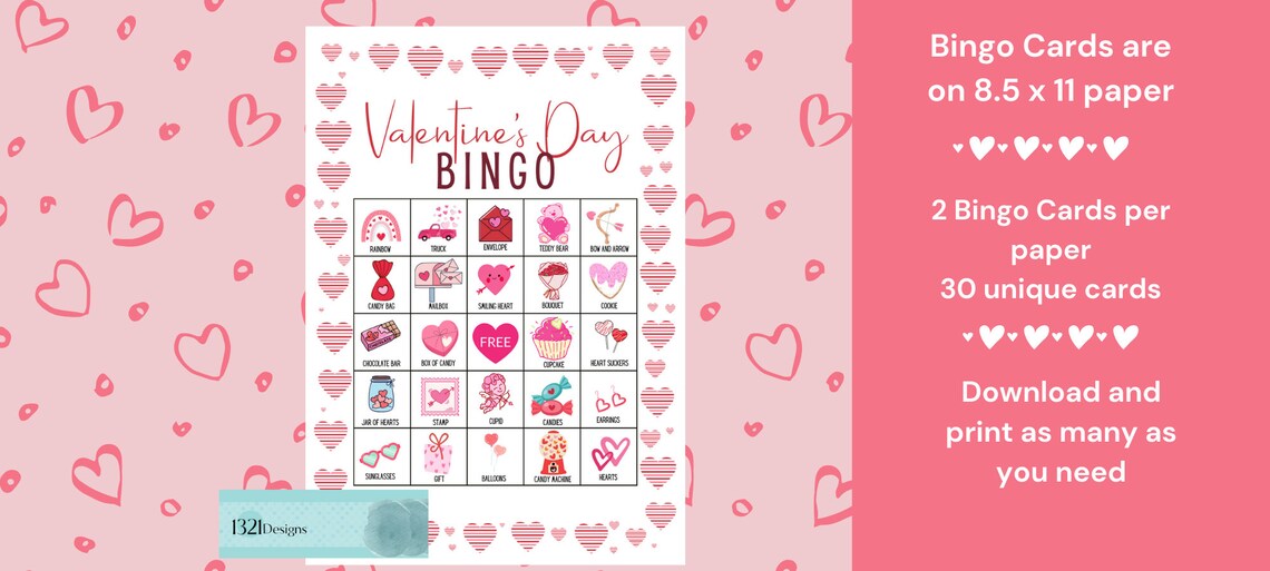 Valentine's Day Bingo, Valentine Printable Bingo Cards, Valentine's ...