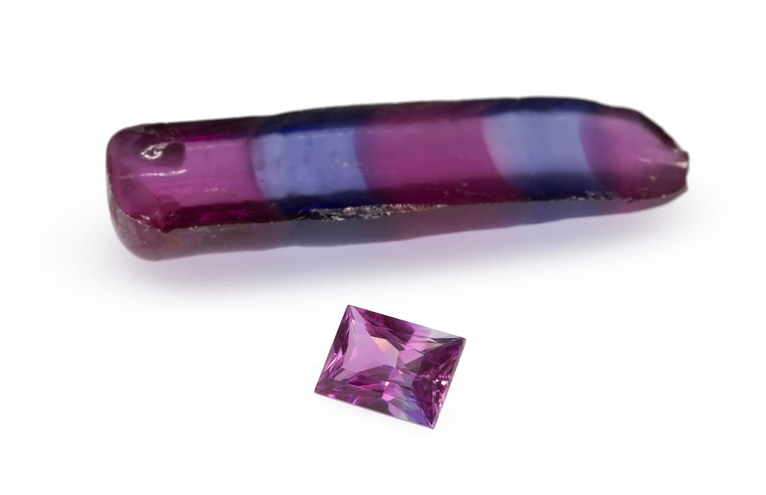 Blue Sapphire/kunzite Corundum Bi-color Loose Rough Stone, Lab Created ...