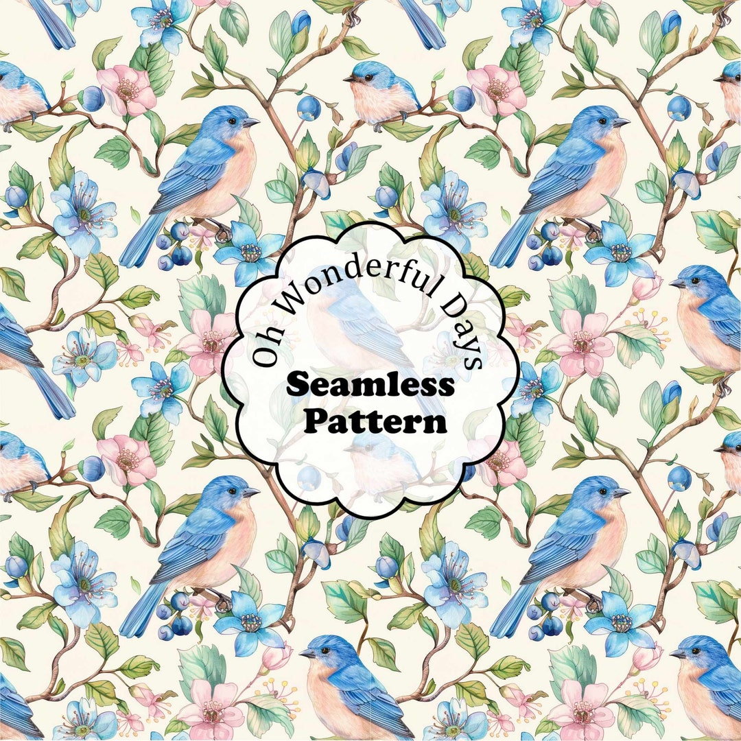 Blue Bird and Flower Seamless Pattern Digital, Repeating Sublimation ...