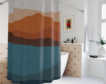 Blue and Rust Shower Curtain - Etsy