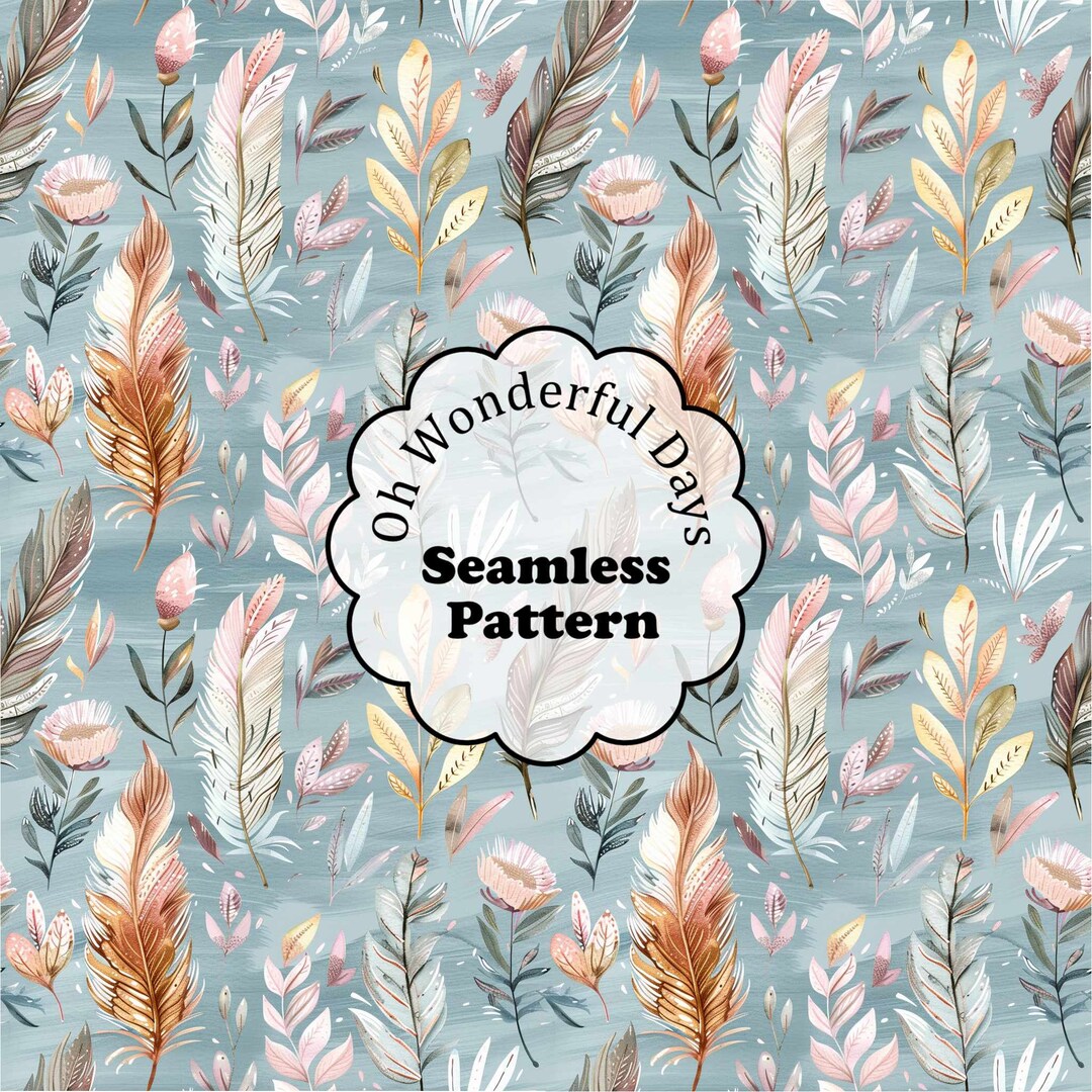 Feathers Flower Floral Seamless Pattern Digital Repeating Sublimation ...