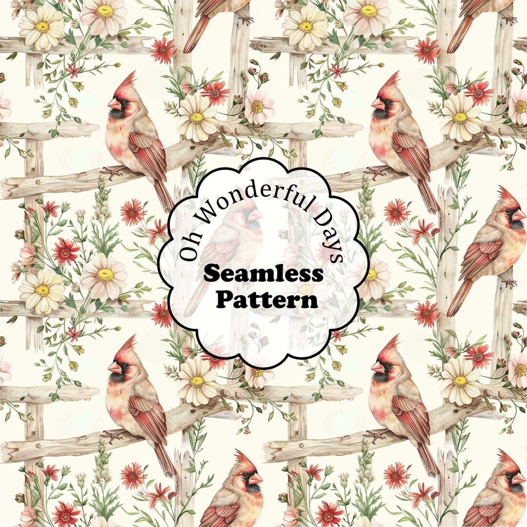 Cardinal Bird on Fence Seamless Pattern Digital, Repeating Sublimation ...