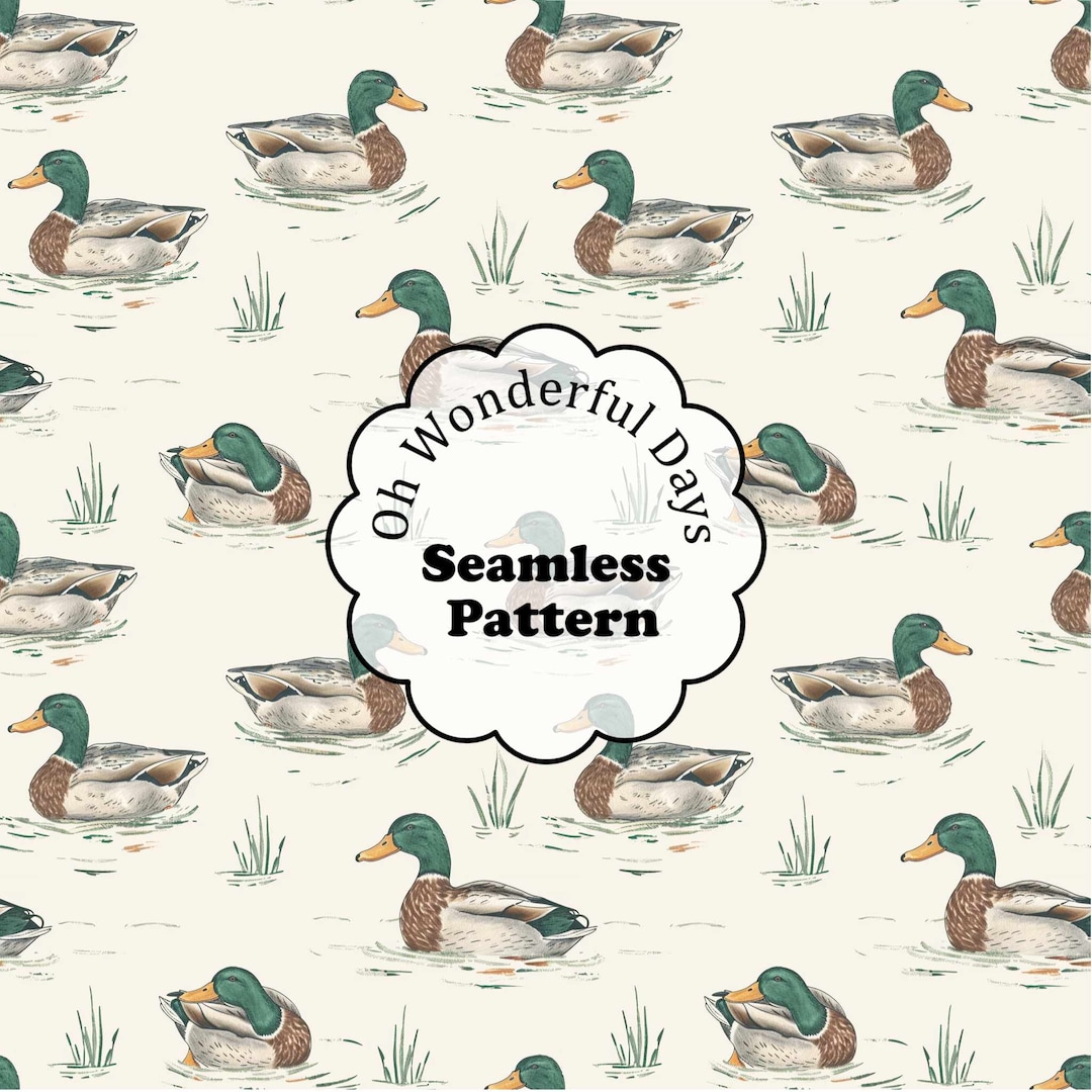 Mallard Duck in Pond Seamless Pattern Digital Repeating Sublimation ...