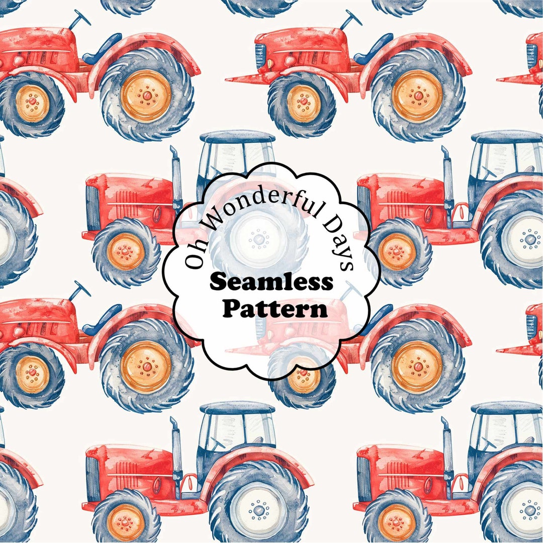Red Farm Tractor on Cream Seamless Pattern Digital Repeating ...