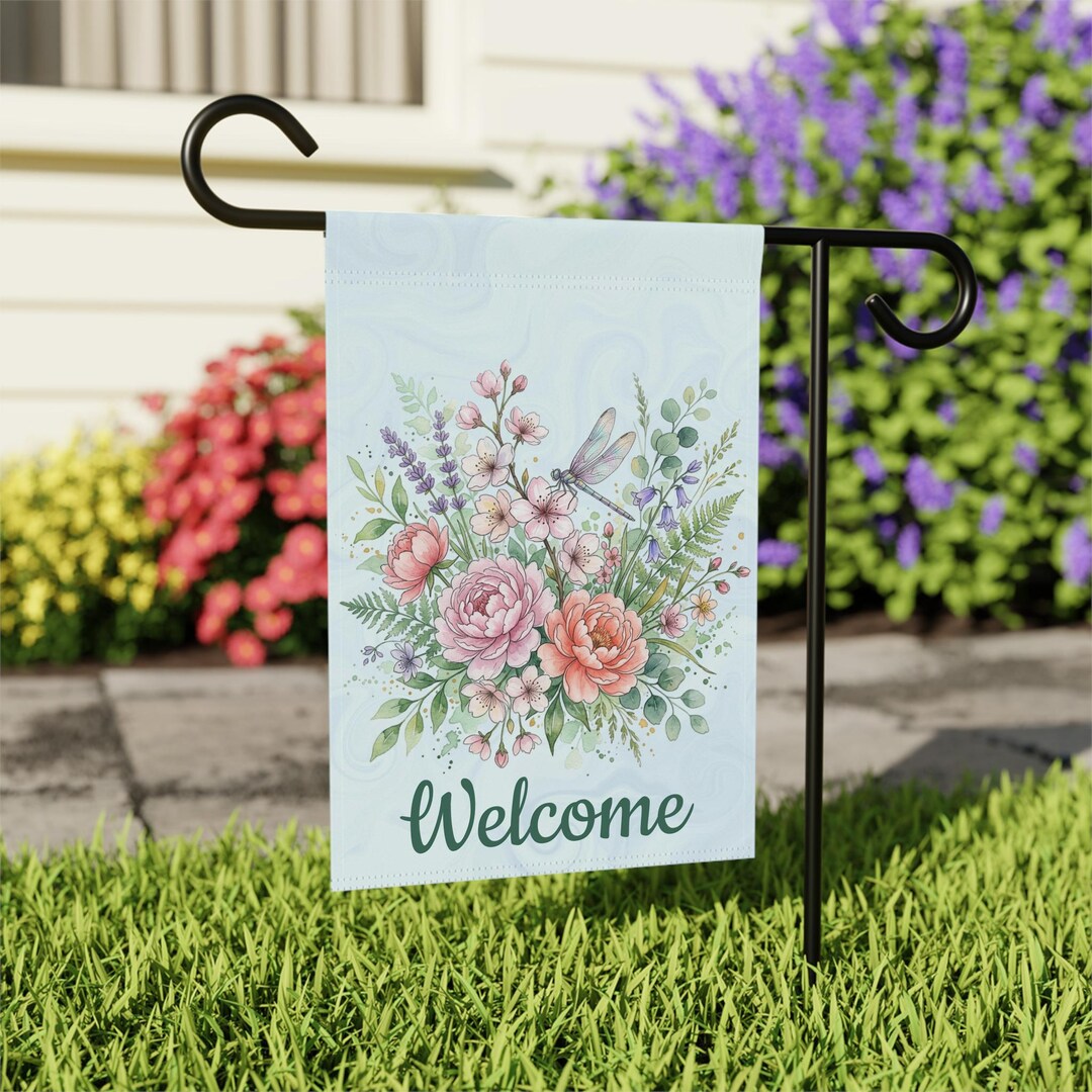 Floral Bouquet Welcome Garden Flag | Garden Banner - Etsy