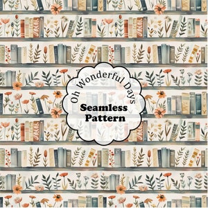 Bookshelf of Books Floral 2 Seamless Pattern Digital Repeating ...