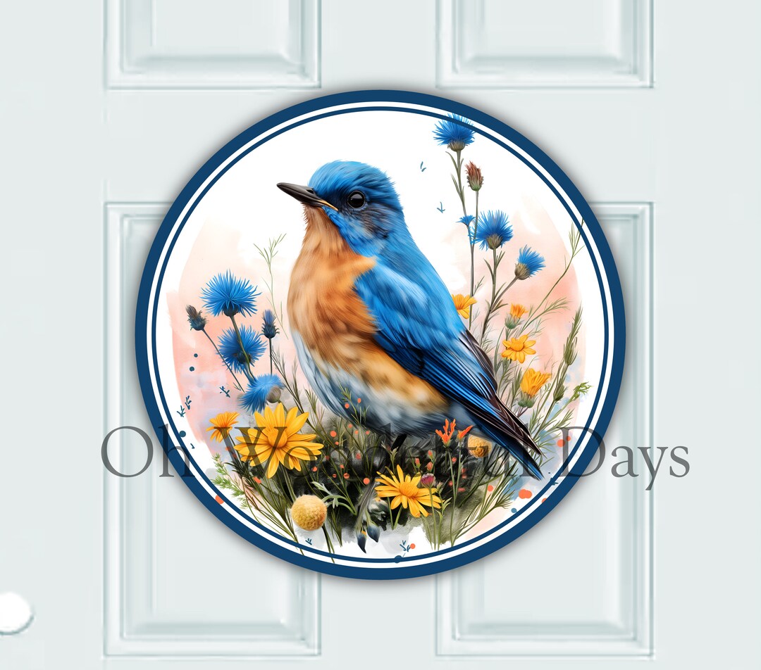 Bluebird Blue Flowers Welcome Sign Round Sublimation Door Hanger PNG ...
