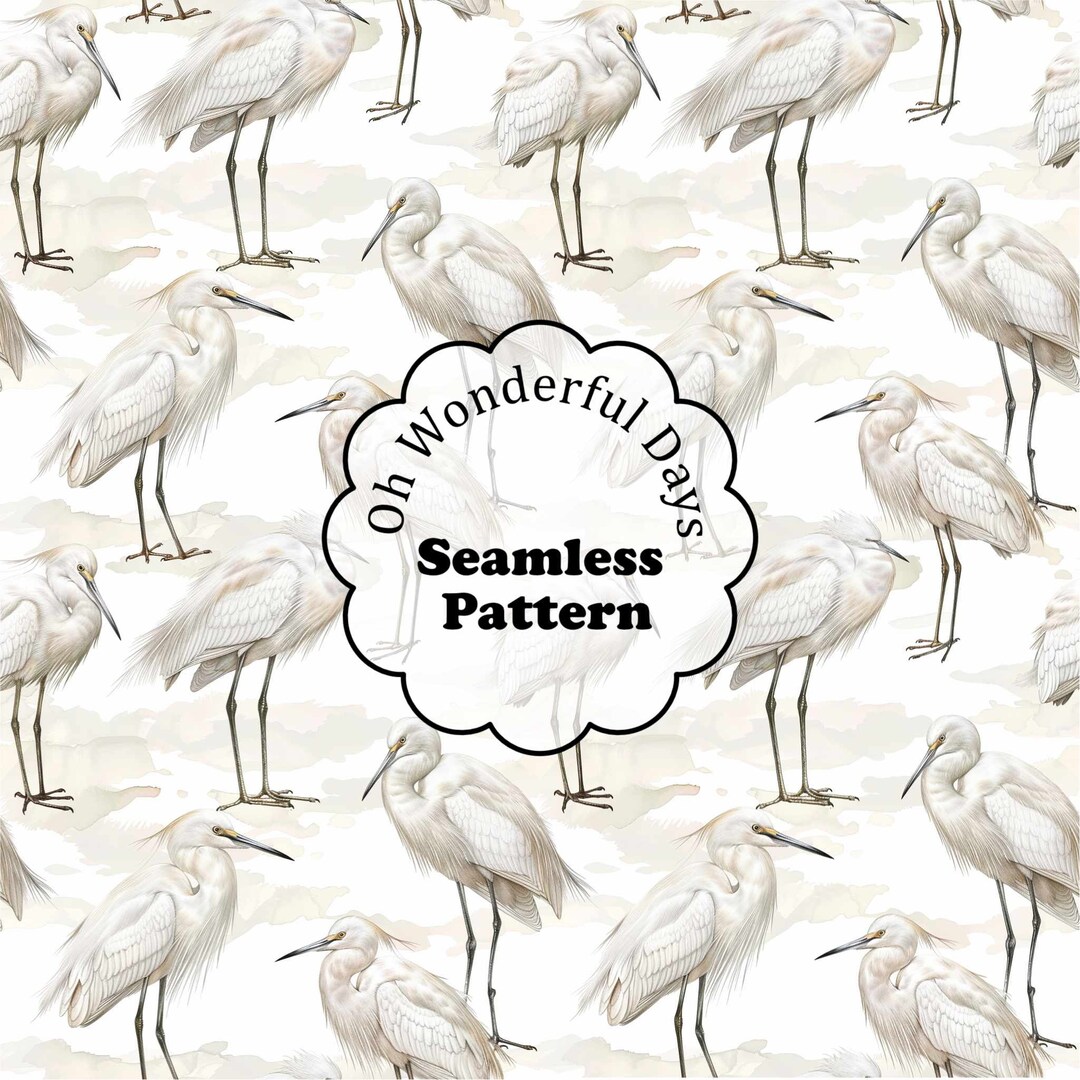 Snowy Egret Bird Seamless Pattern Digital Repeating Sublimation ...