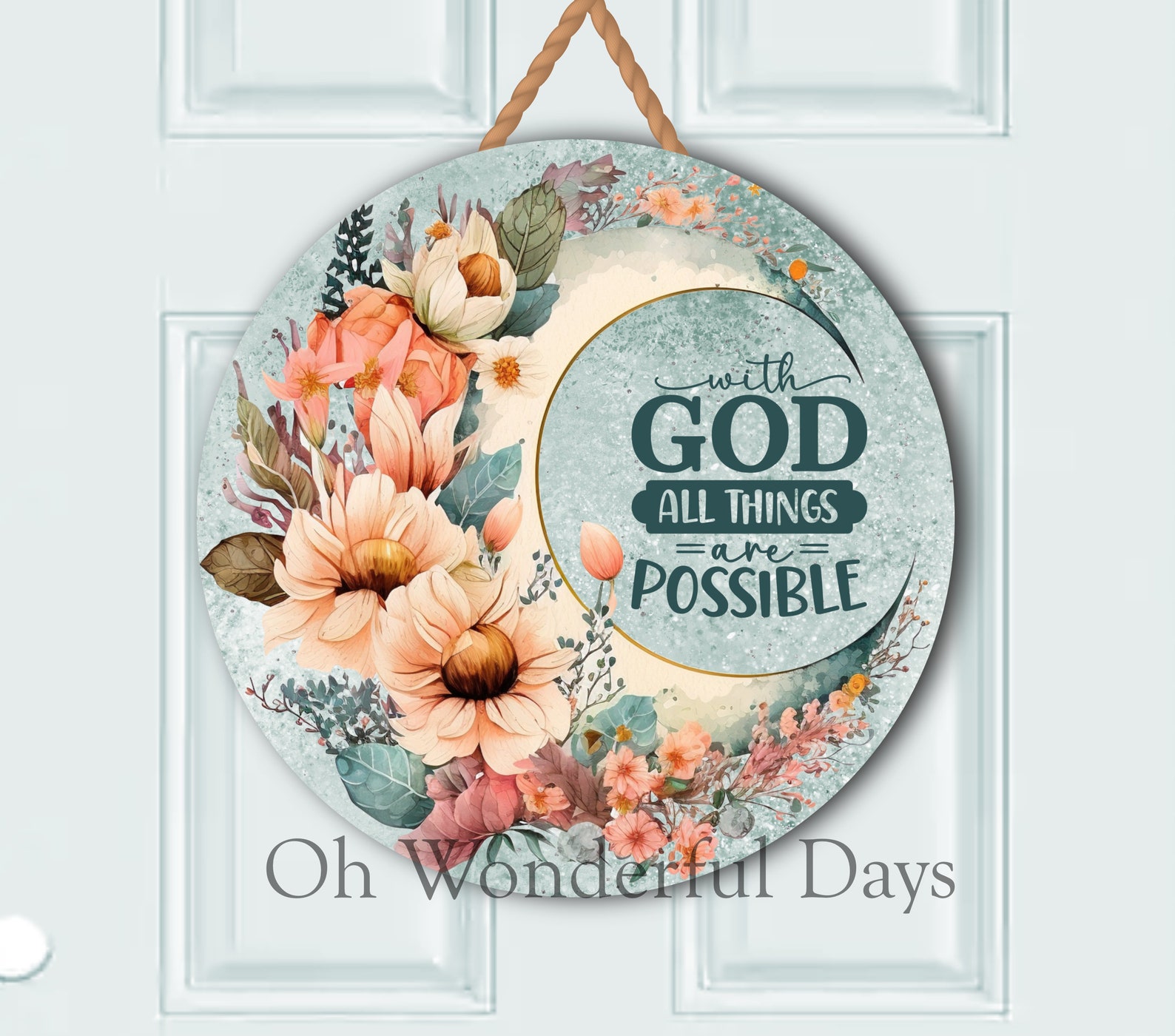 Pink Flower Moon With God Christian Welcome Floral Round - Etsy