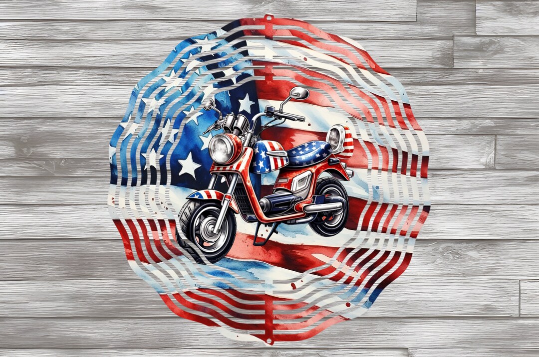 Motorcycle American Flag Wind Spinner Sublimation PNG Wind Spinner ...