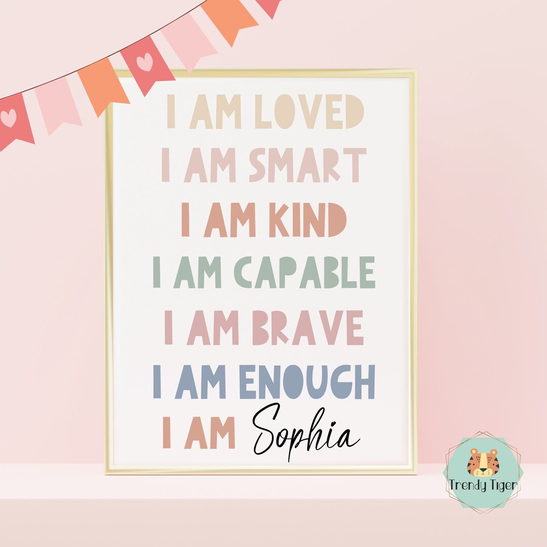 Girls Affirmation Print, Nursery Wall Art, Personalised Girl Name, Girl ...